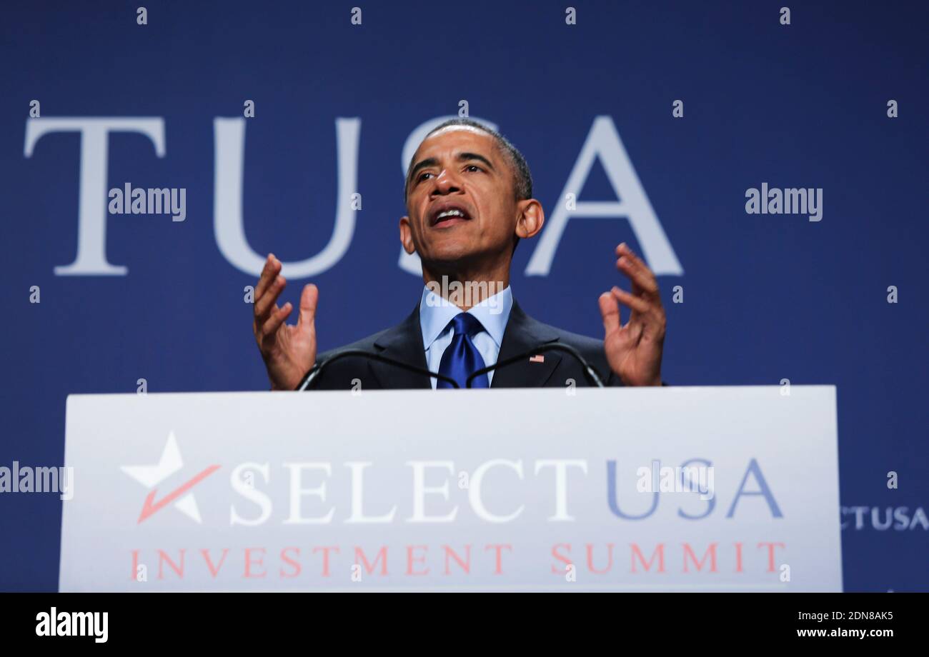 Us President Barack Obama delivers remarks at the SelectUSA Investment Summit at the Gaylord ...