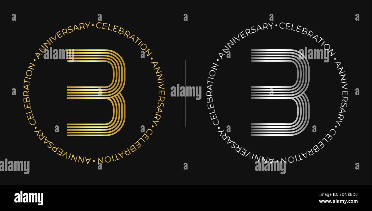 3rd birthday.Three years anniversary celebration banner in golden and ...