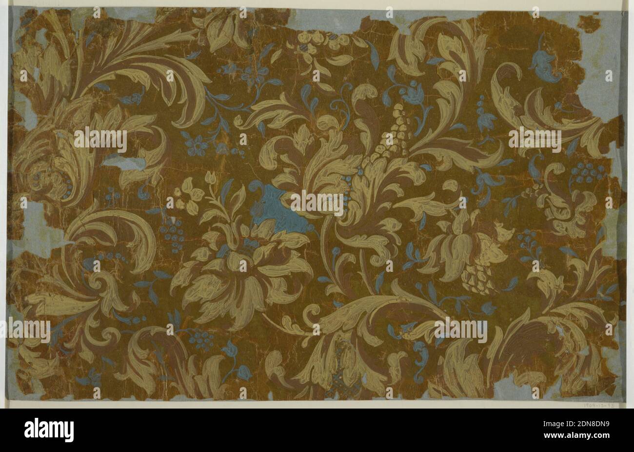 Design for a Woven Fabric, Brush and blue, cream, brown, and white ...