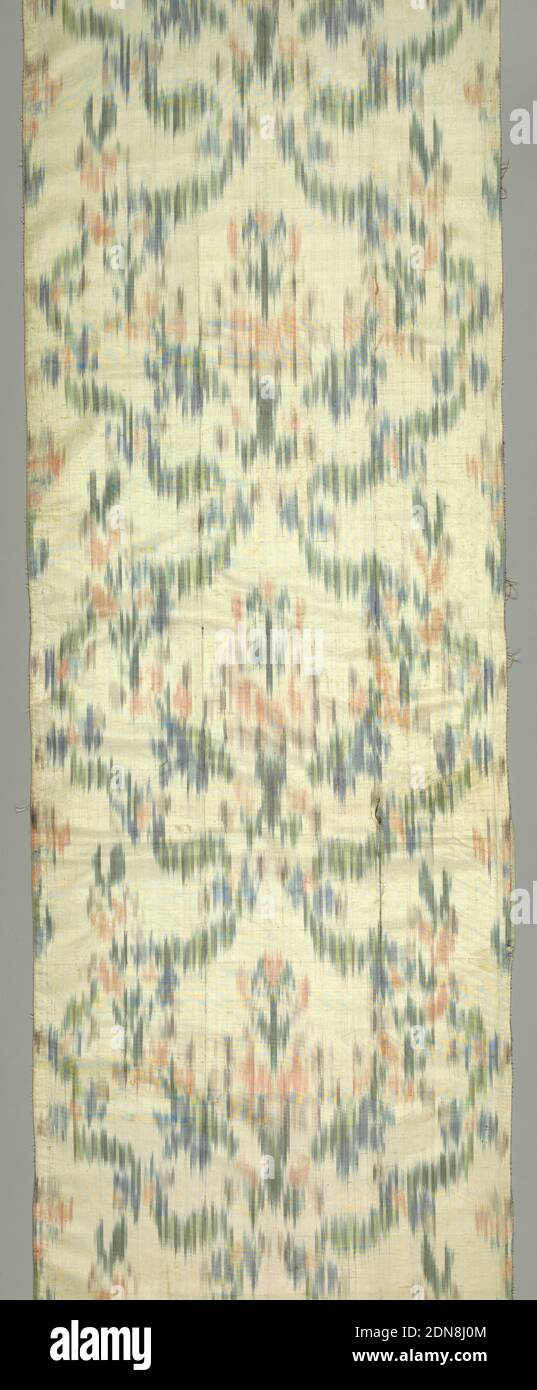 Textile, Medium: silk Technique: warp printed plain weave, Long panel ...