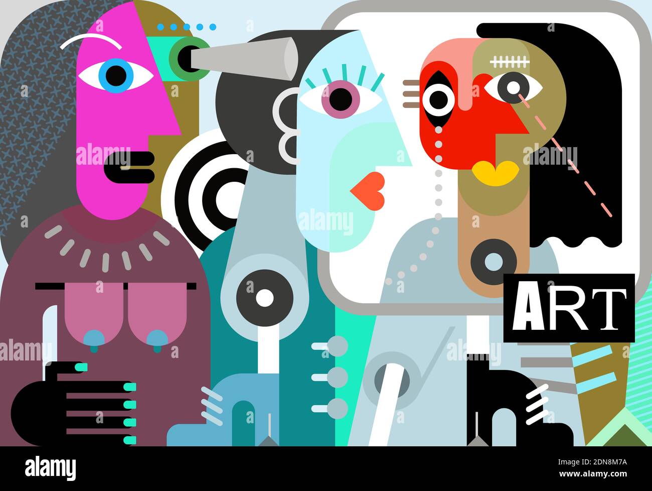 Graphic illustration of visitors of abstract contemporary art ...