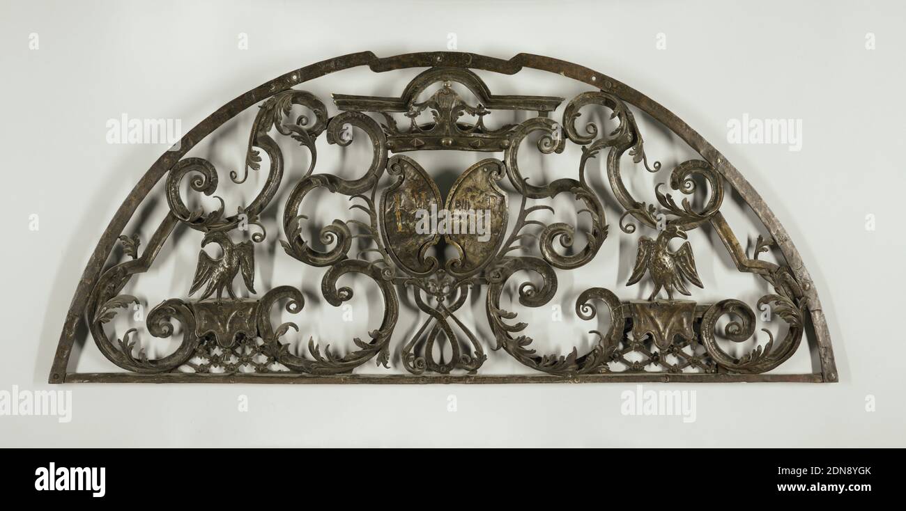 Overdoor, Partially tinned and partially gilt wrought iron ...