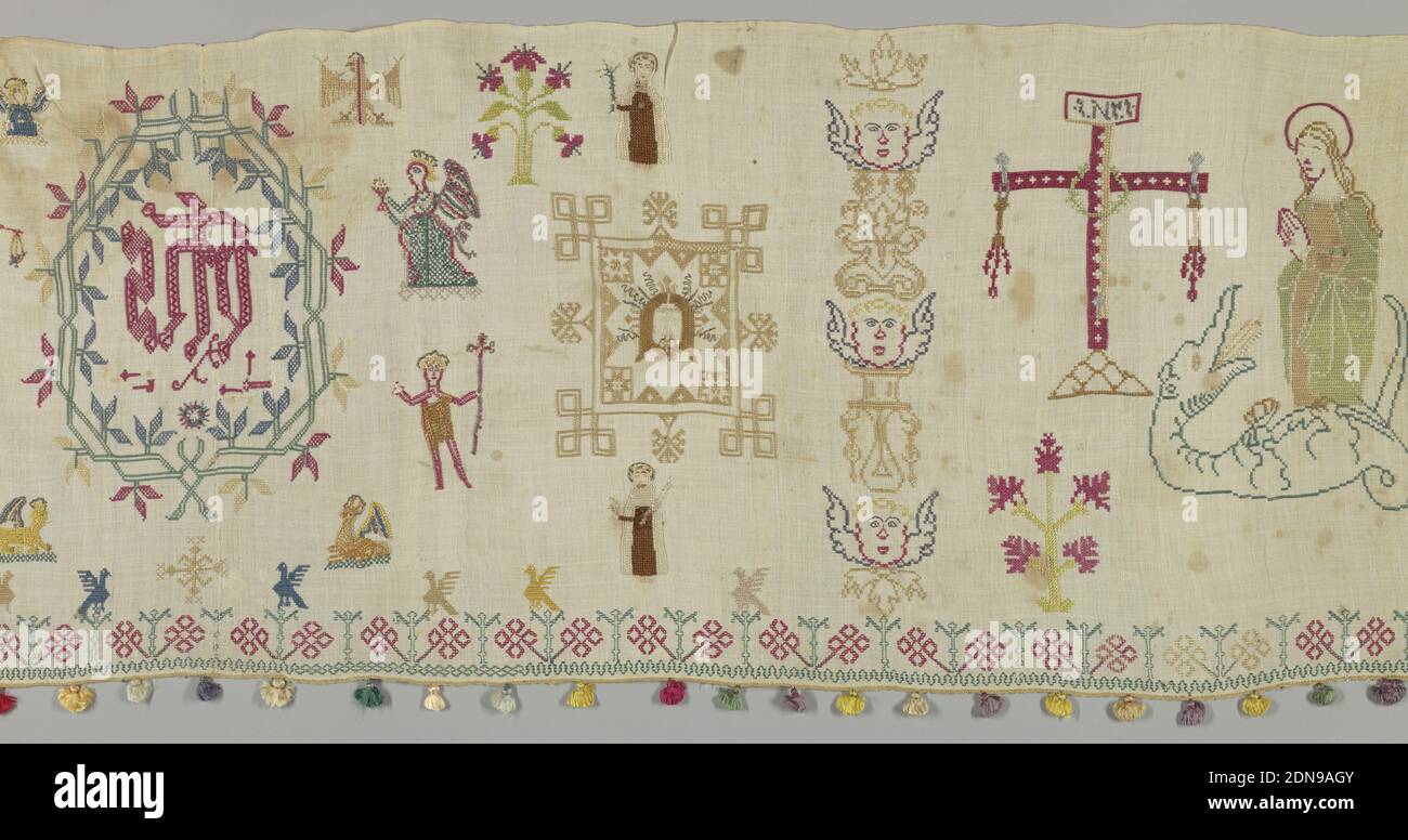 Valance, Medium: silk, metal wrapped silk on linen Technique: couching ...