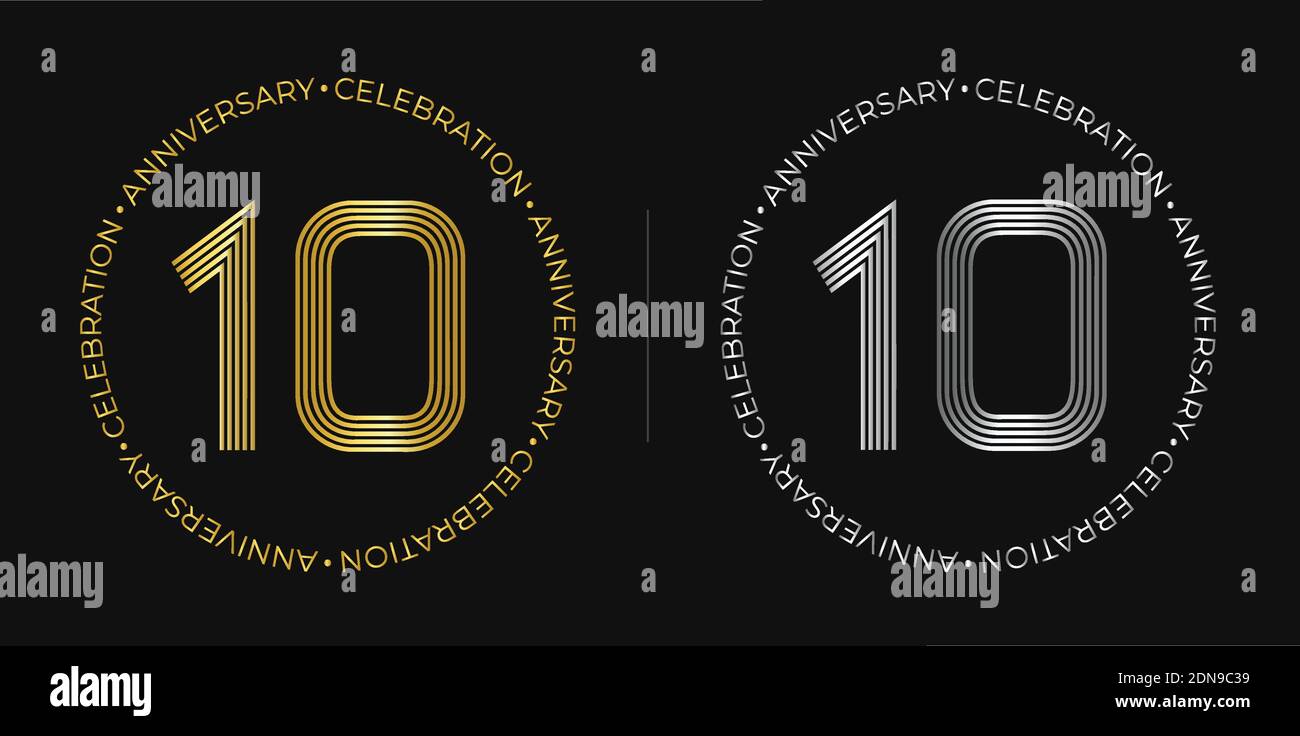 10th birthday. Ten years anniversary celebration banner in golden and ...