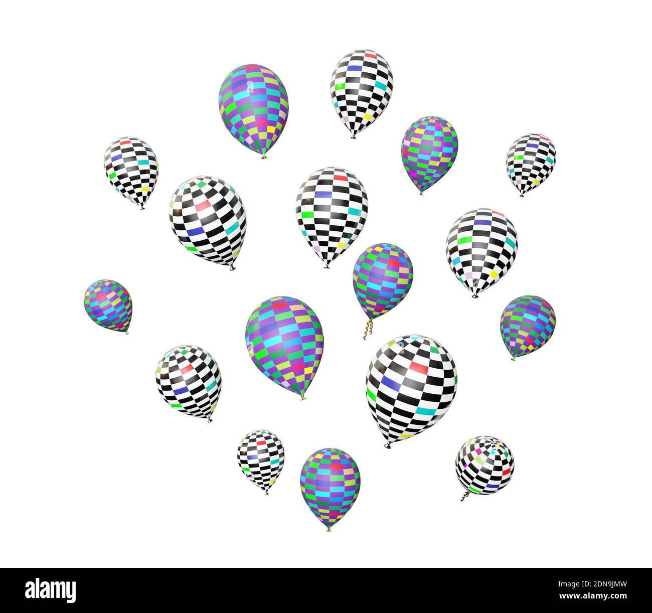 many flying beautiful Checkered Balloons isolated on white, 3d render ...