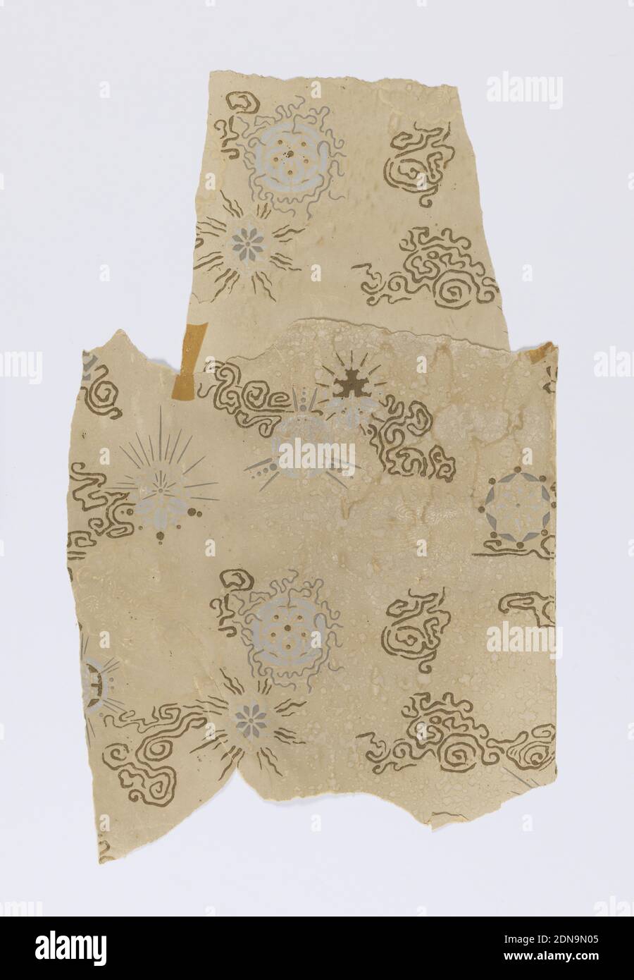 Ceiling paper, Machine-printed, Stylized floral or sunburst design ...