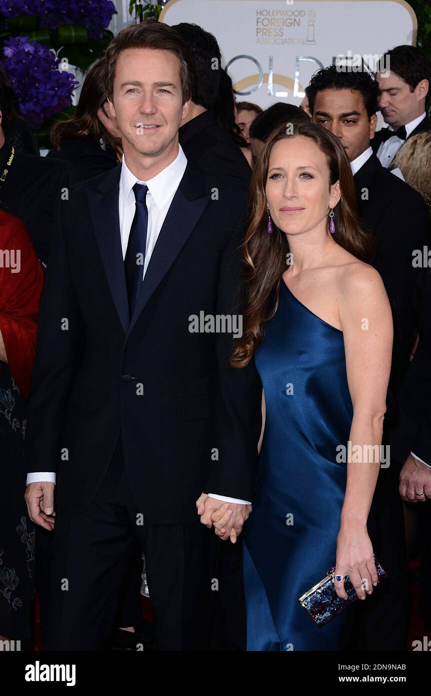 Edward Norton and Shauna Robertson arriving at the 72nd annual Golden ...