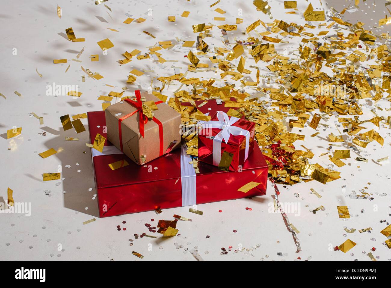 boxes with a presents in a beautiful pack Stock Photo - Alamy