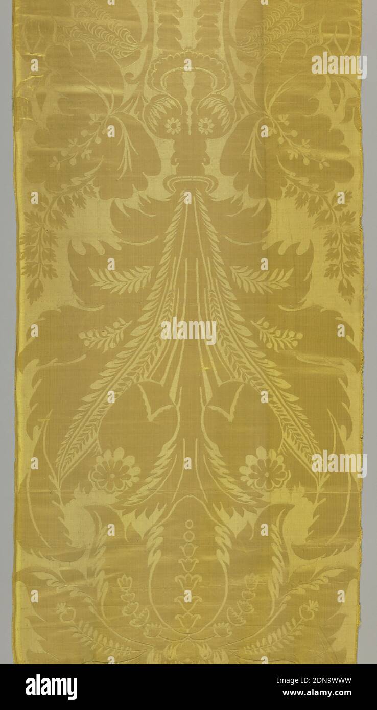 Textile, Medium: silk Technique: 5-harness satin damask (warp face of ...