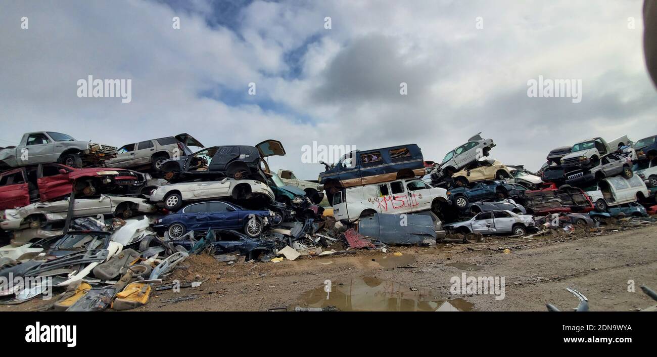 Car wrecks in a typical American junkyard, Houston, Texas Stock Photo ...
