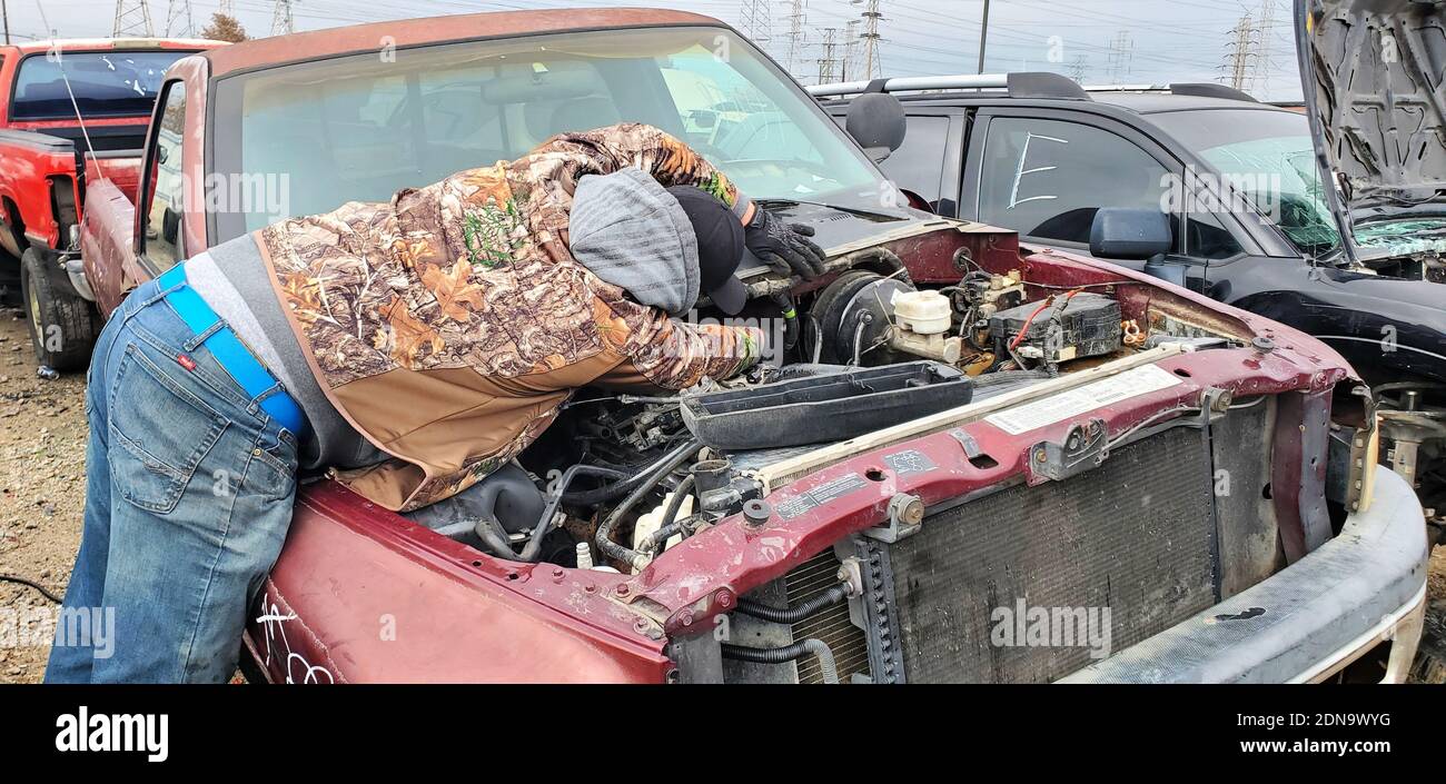 Car wrecks in a typical American junkyard, Houston, Texas Stock Photo ...