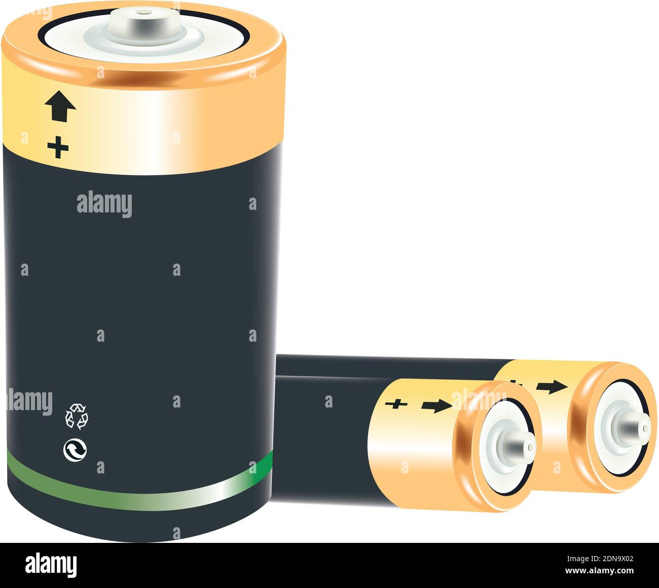 An illustration of alkaline batteries isolated on a white backgrou ...