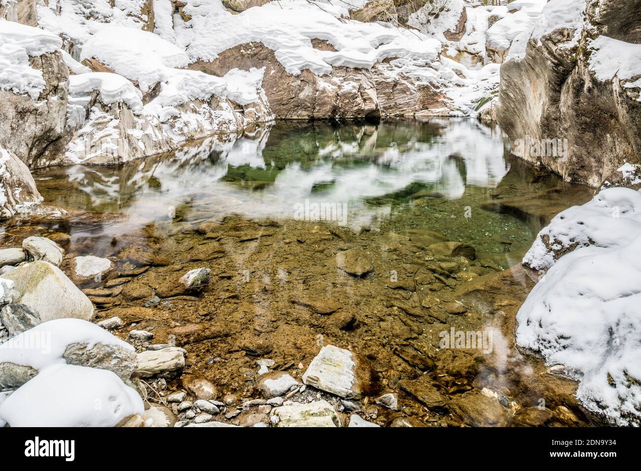 A scenic view of the frozen lake during winter Stock Photo - Alamy