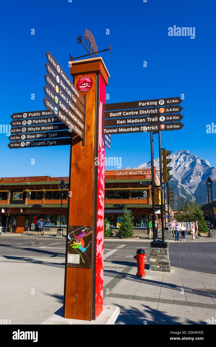 Information sign on Banff Avenue, Banff National Park, Alberta, Canada ...