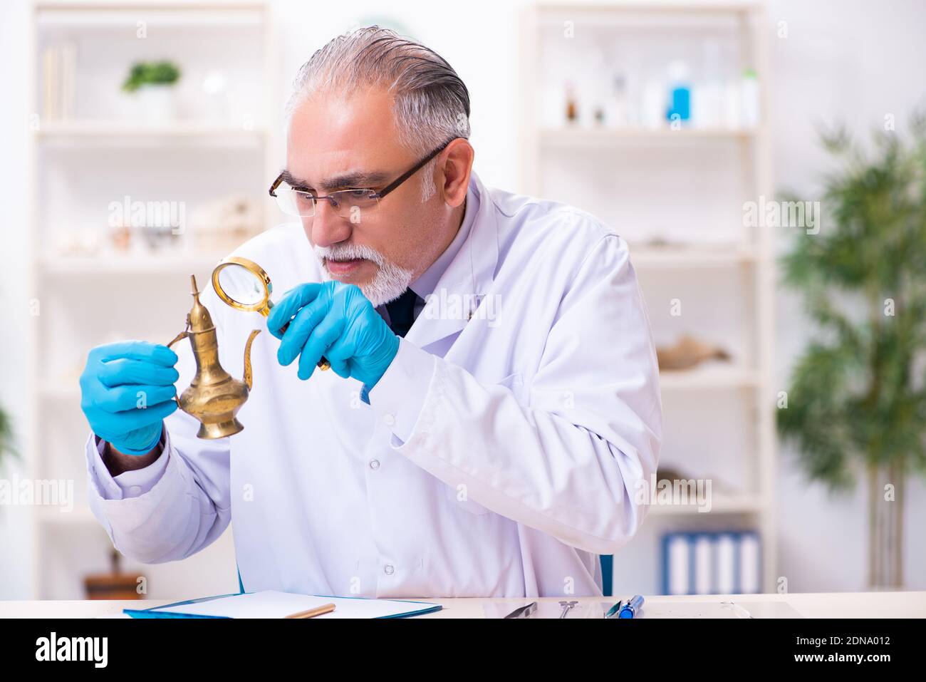 Old male archaeologist working in the lab Stock Photo - Alamy
