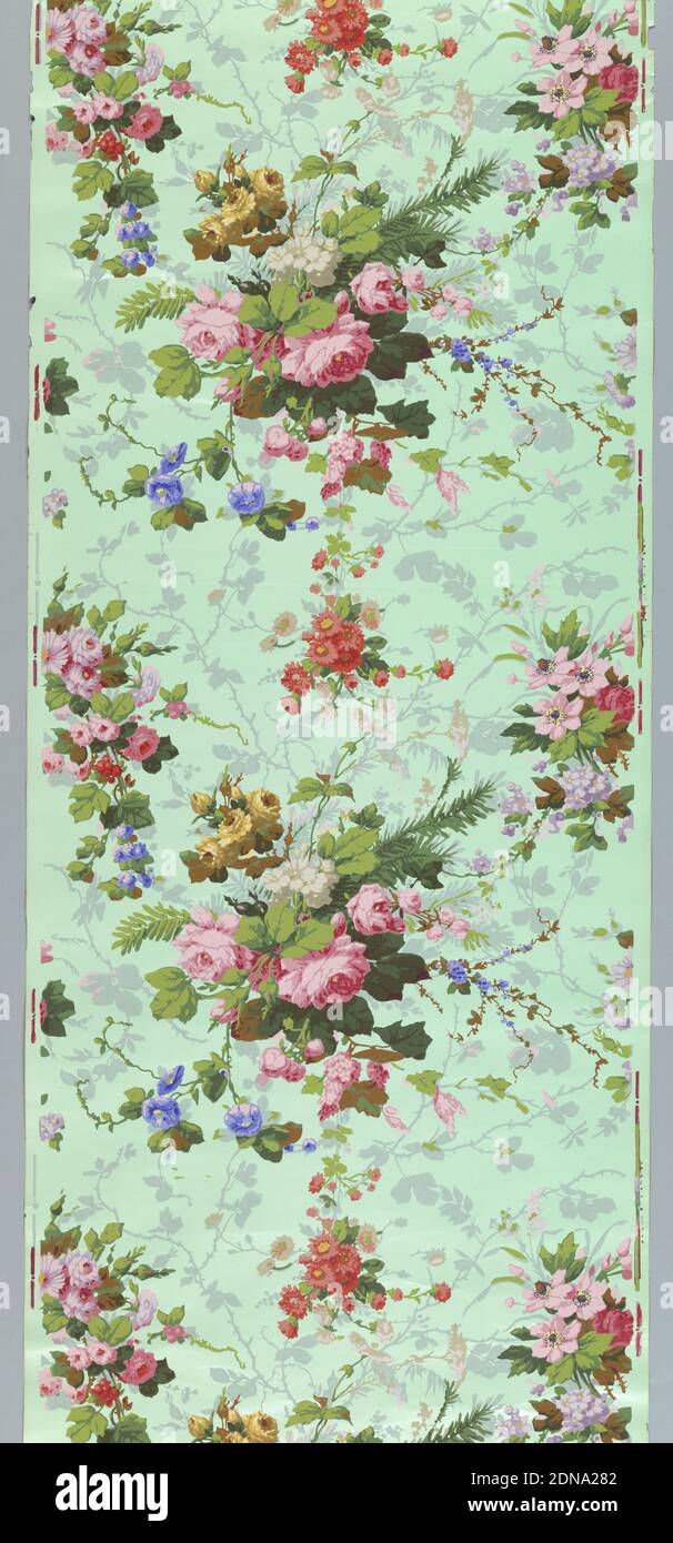 Sidewall, Block printed on satin ground, continuous paper, Vining ...