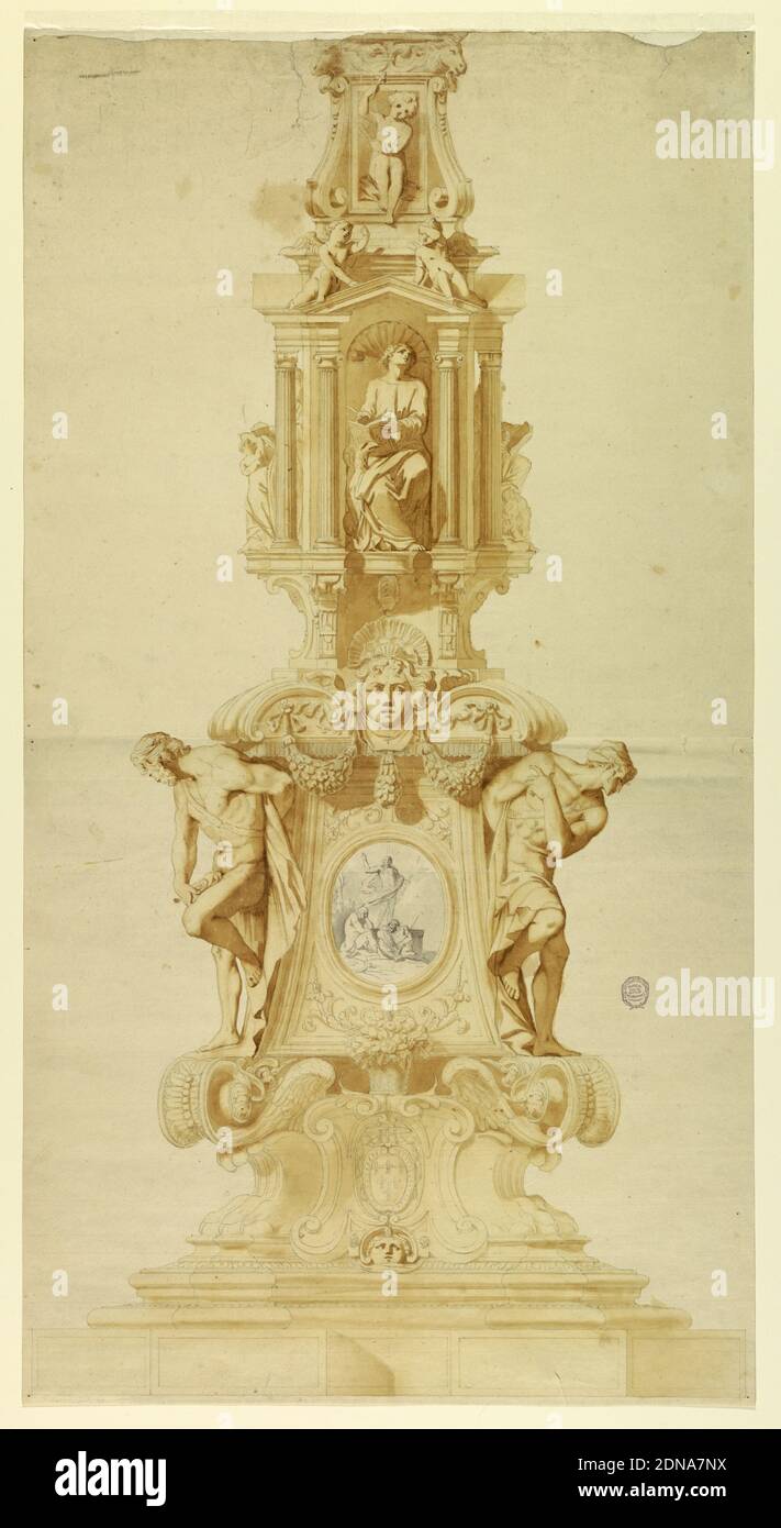 Elevation of a Candelabra, Pen and ink, brush and wash on paper, Two ...
