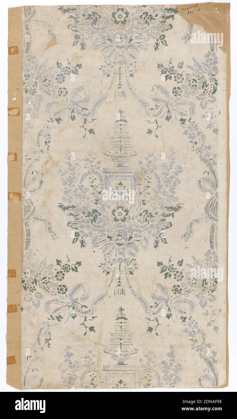 Sidewall, Block-printed paper, Diaper pattern with the repeating ...
