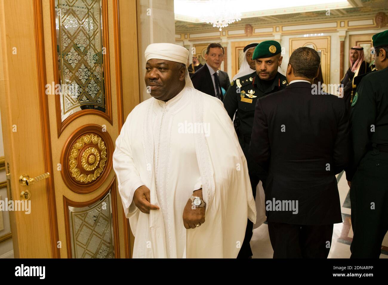 Gabon's President Ali Bongo (L) arrives at the Diwan royal palace to ...