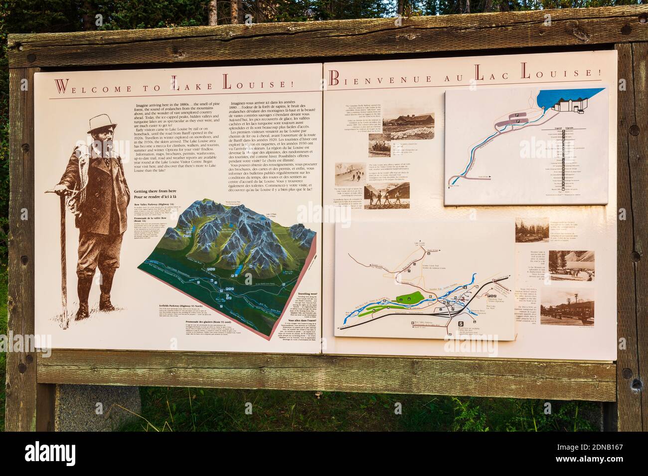 Interpretive sign at Lake Louise, Banff National Park, Alberta, Canada ...