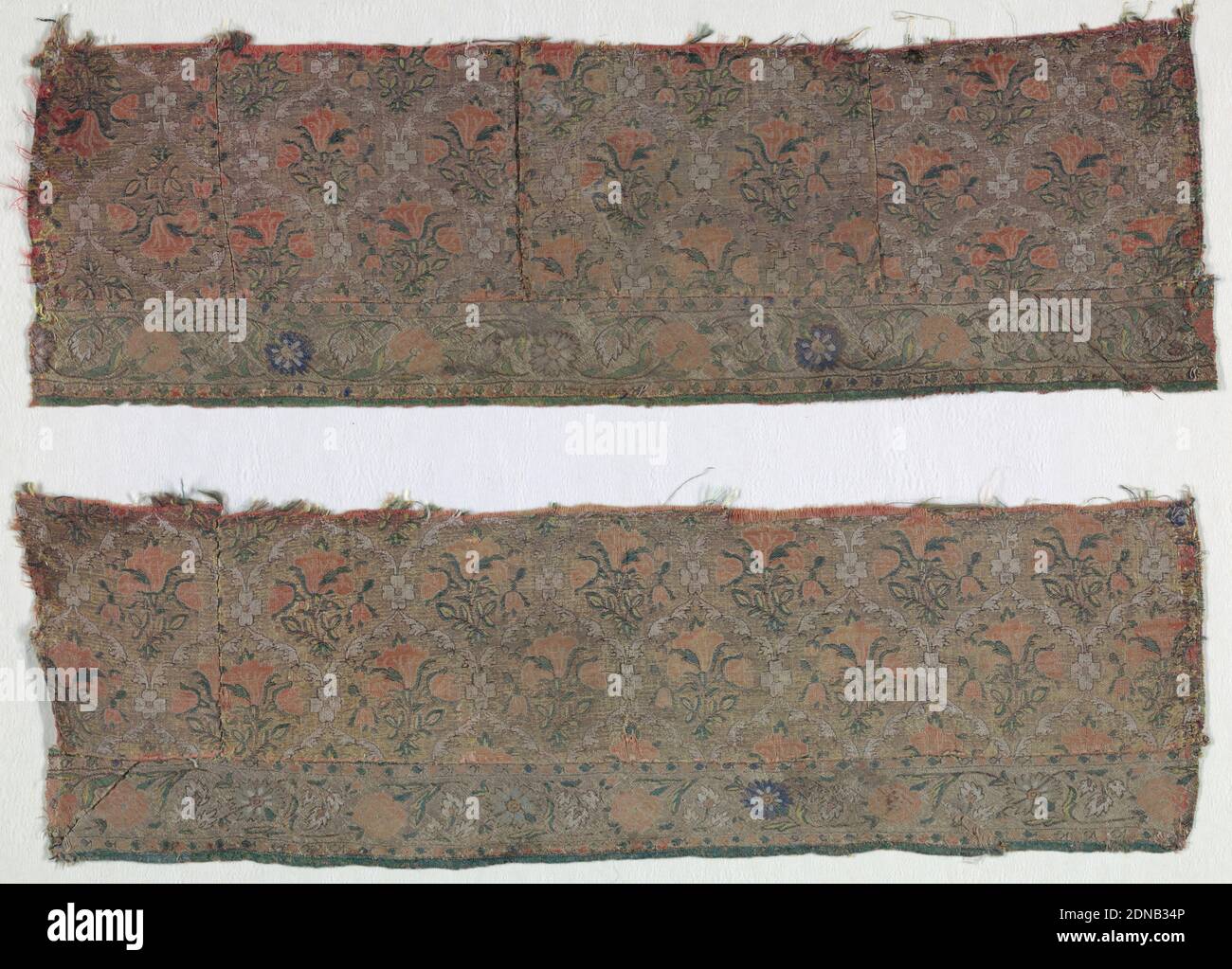 Fragments, Medium: silk, metallic Technique: woven, Pattern of red ...