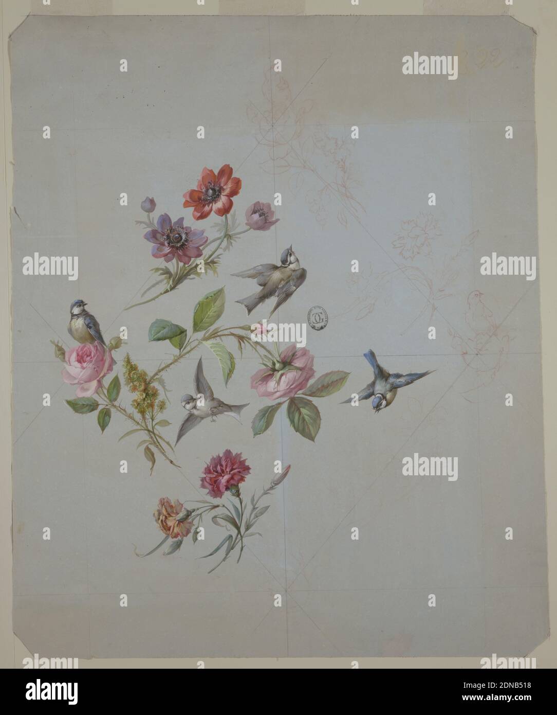 Design for Wallpaper and Textiles: Flowers and Birds, Brush and gouache ...