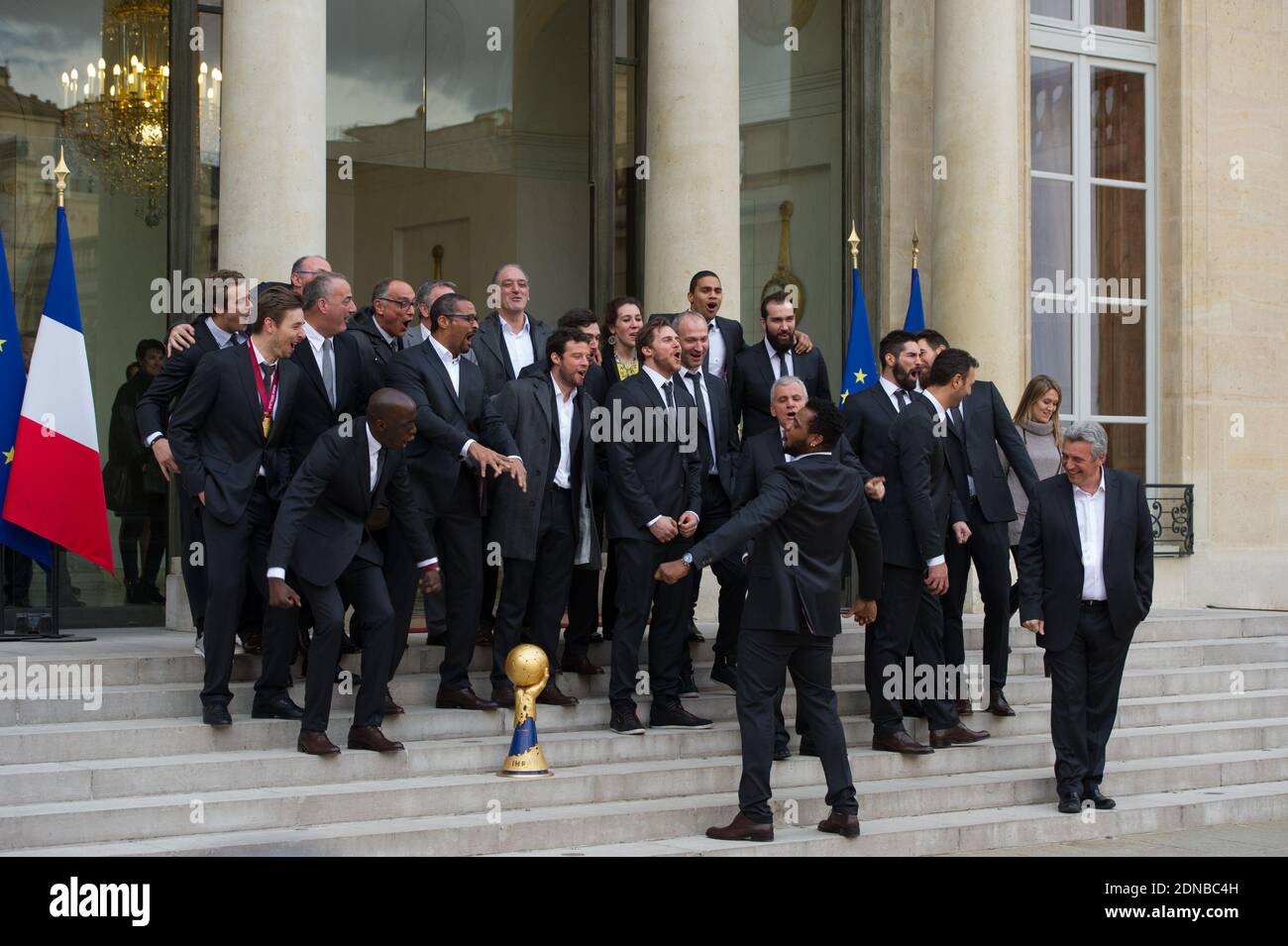 French handball national team players pose with their IHF world ...