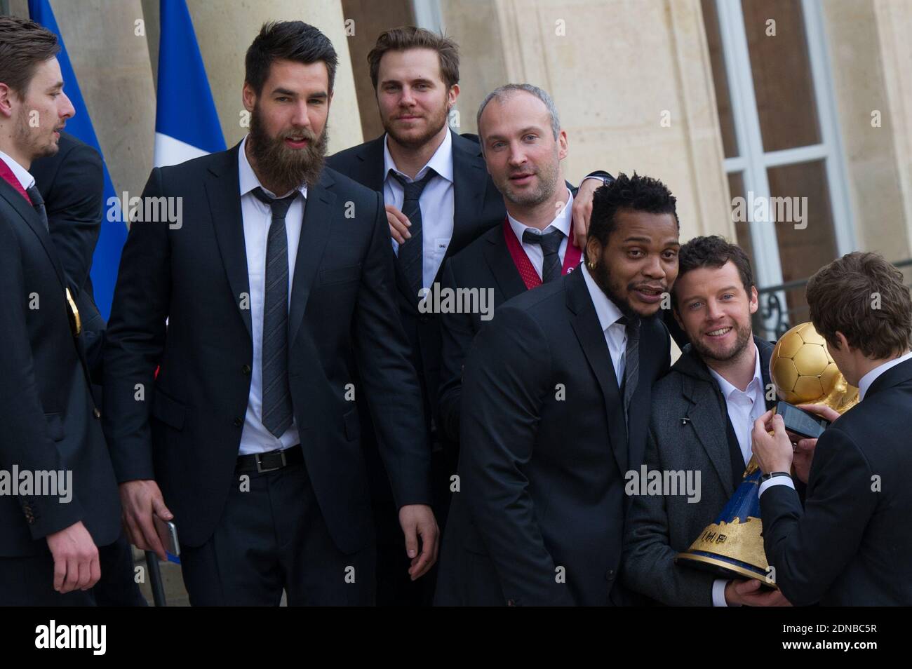 French handball national team players pose with their IHF world ...
