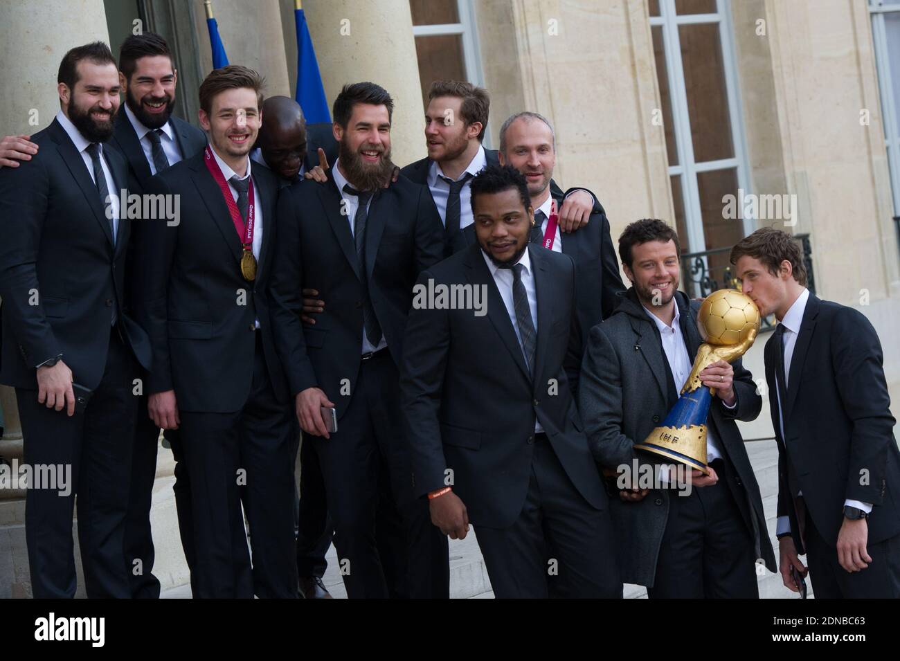 French handball national team players pose with their IHF world ...