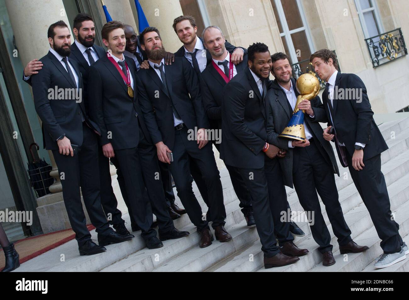 French handball national team players pose with their IHF world ...