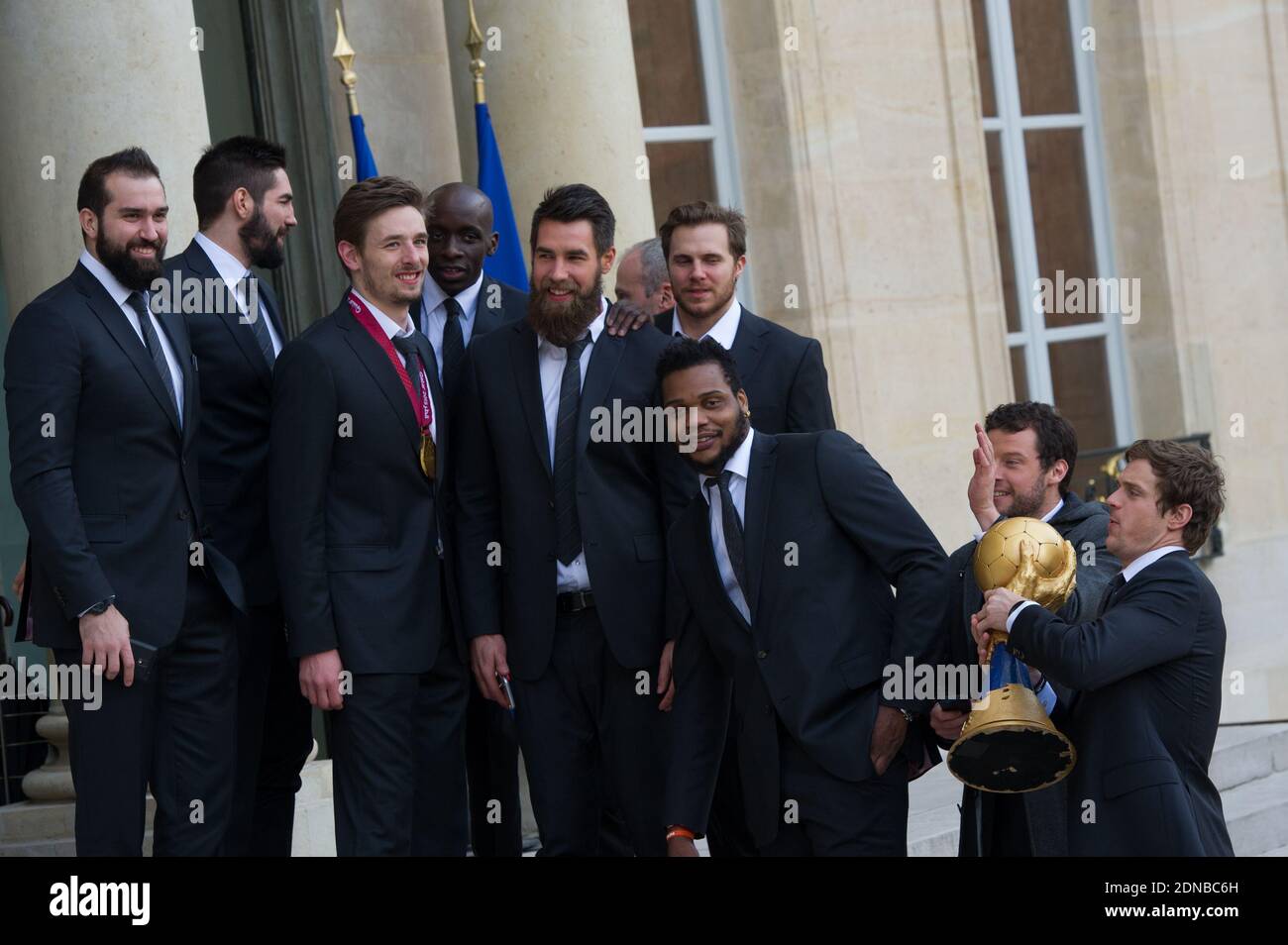 French handball national team players pose with their IHF world ...
