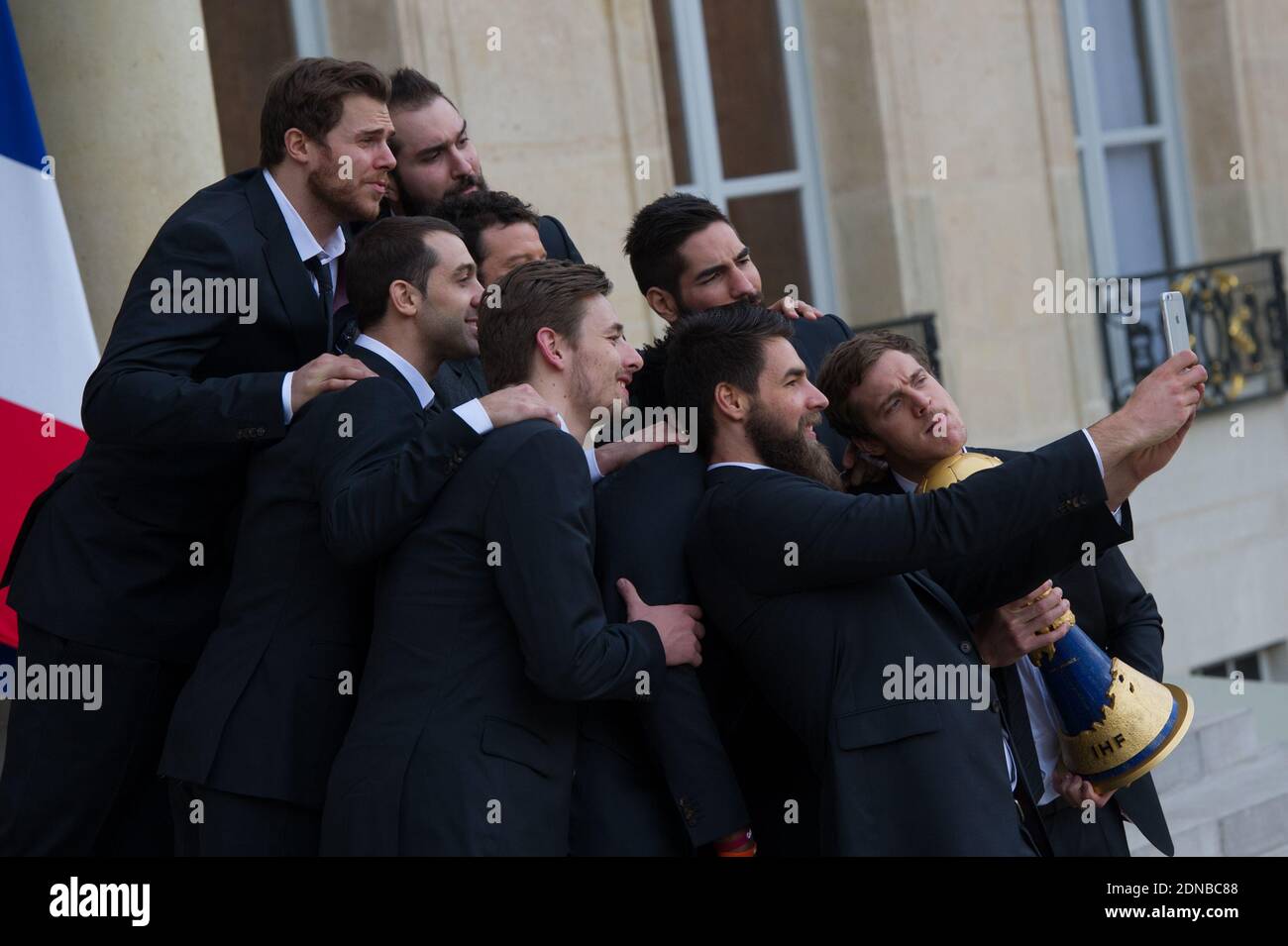 French handball national team players pose with their IHF world ...
