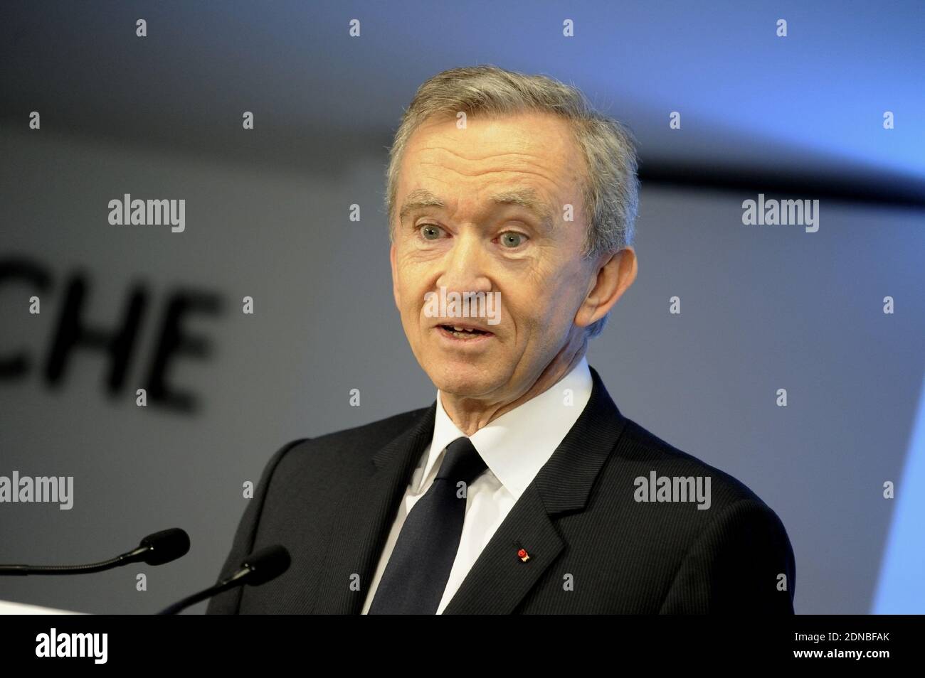 France's Bernard Arnault, Chairman of LVMH group during the visit of ...