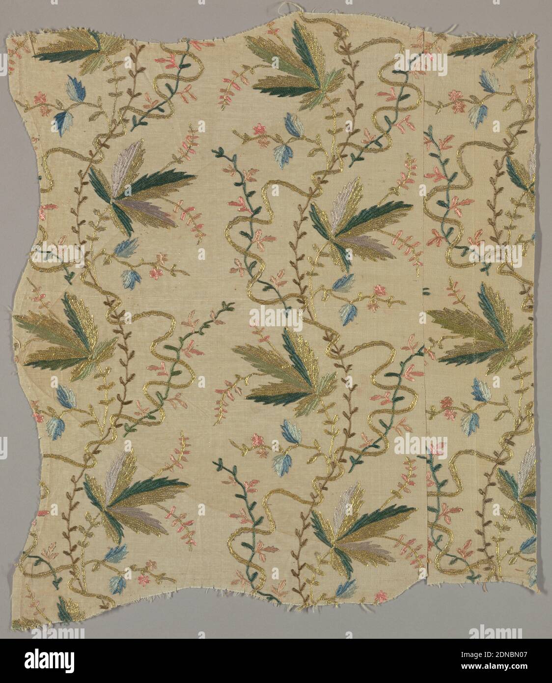 Textile, Medium: silk, metal thread Technique: embroidery on plain ...