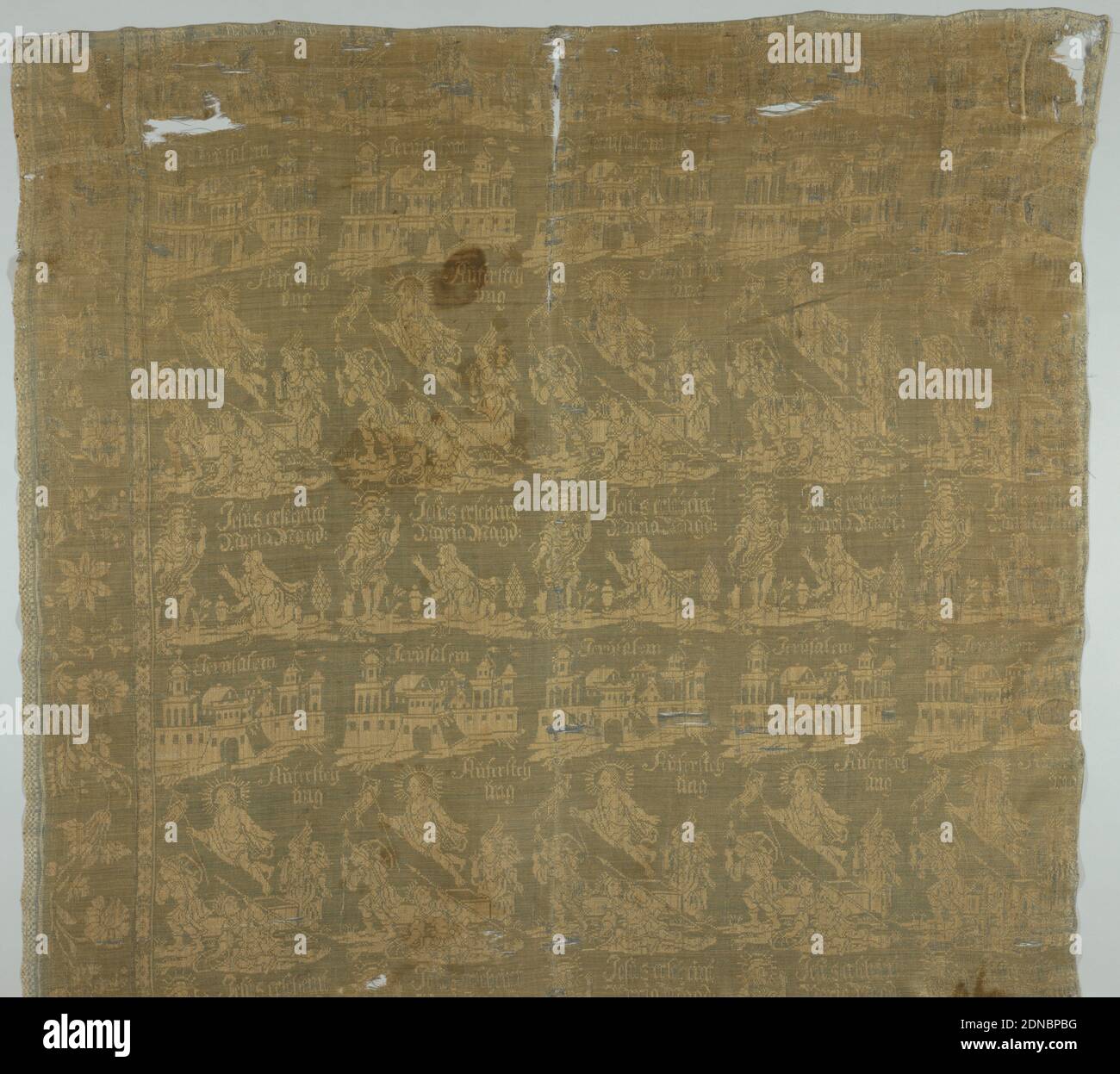 Textile, Medium: linen Technique: damask, White linen warp and blue ...