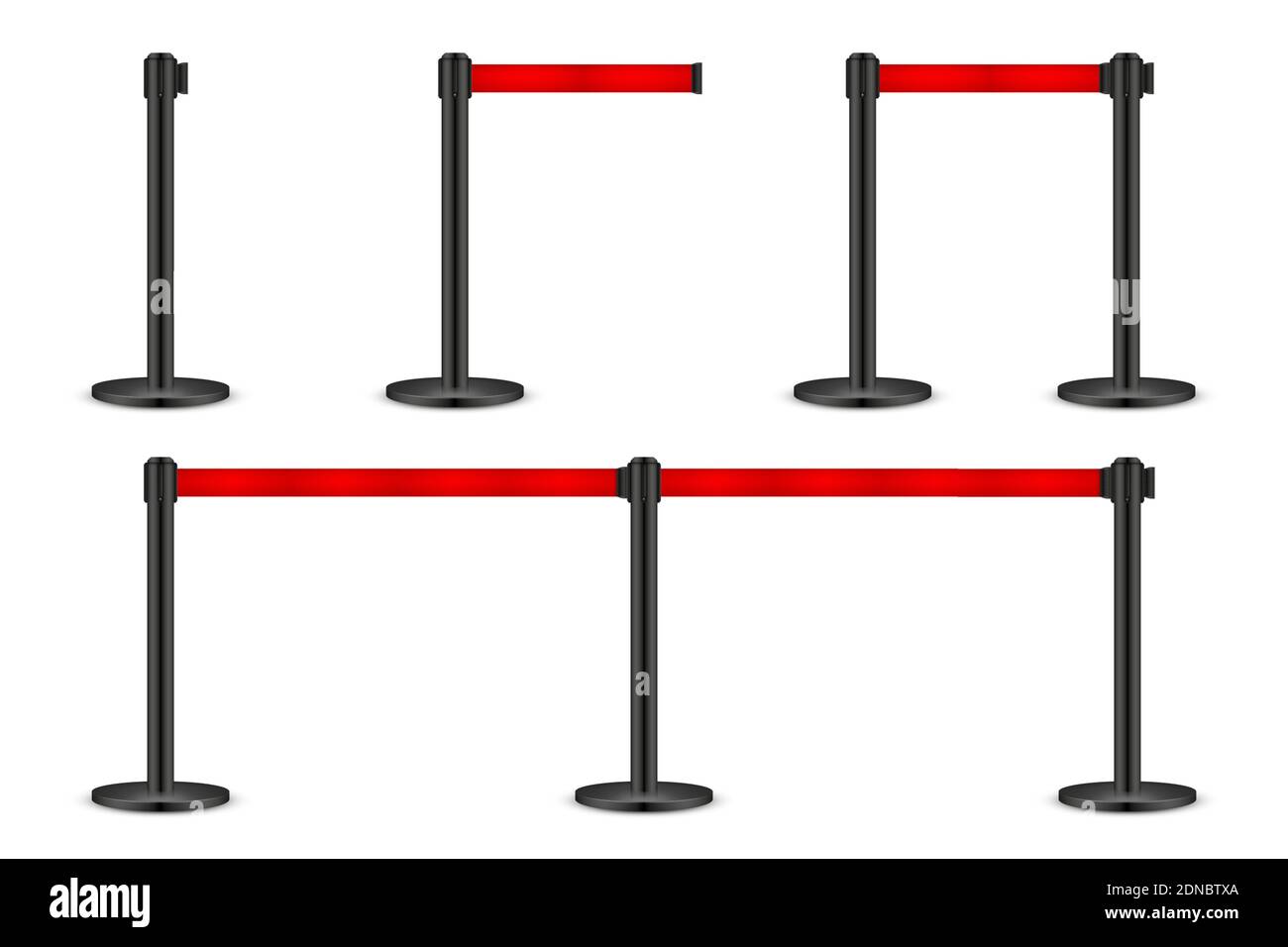 Realistic vector retractable belt stanchion. Crowd control barrier ...