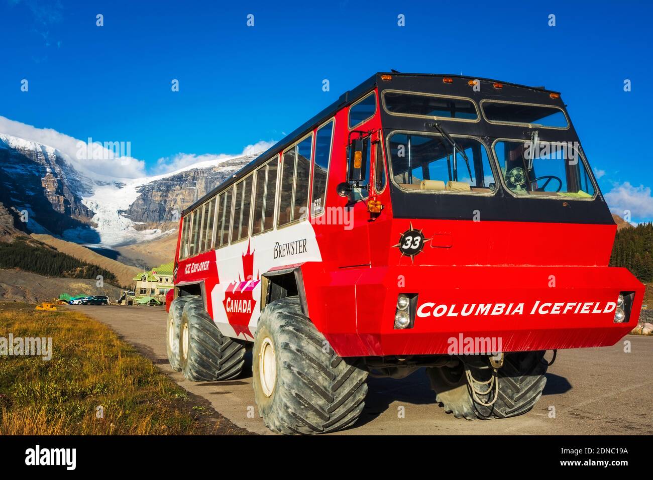 Snowmobile tour at the Athabasca Glacier, Jasper National Park, Alberta ...
