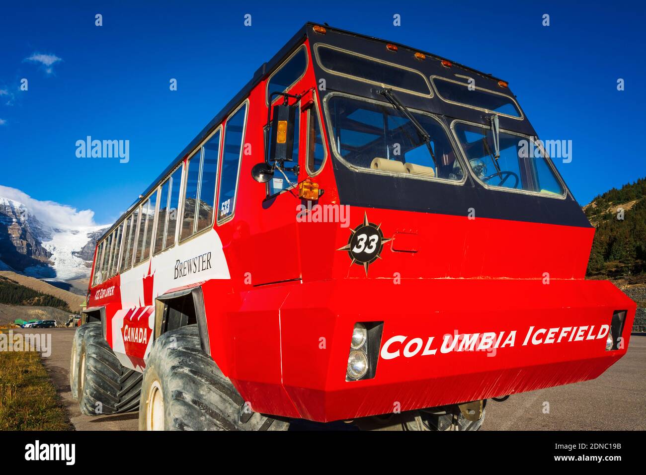 Snowmobile tour at the Athabasca Glacier, Jasper National Park, Alberta ...