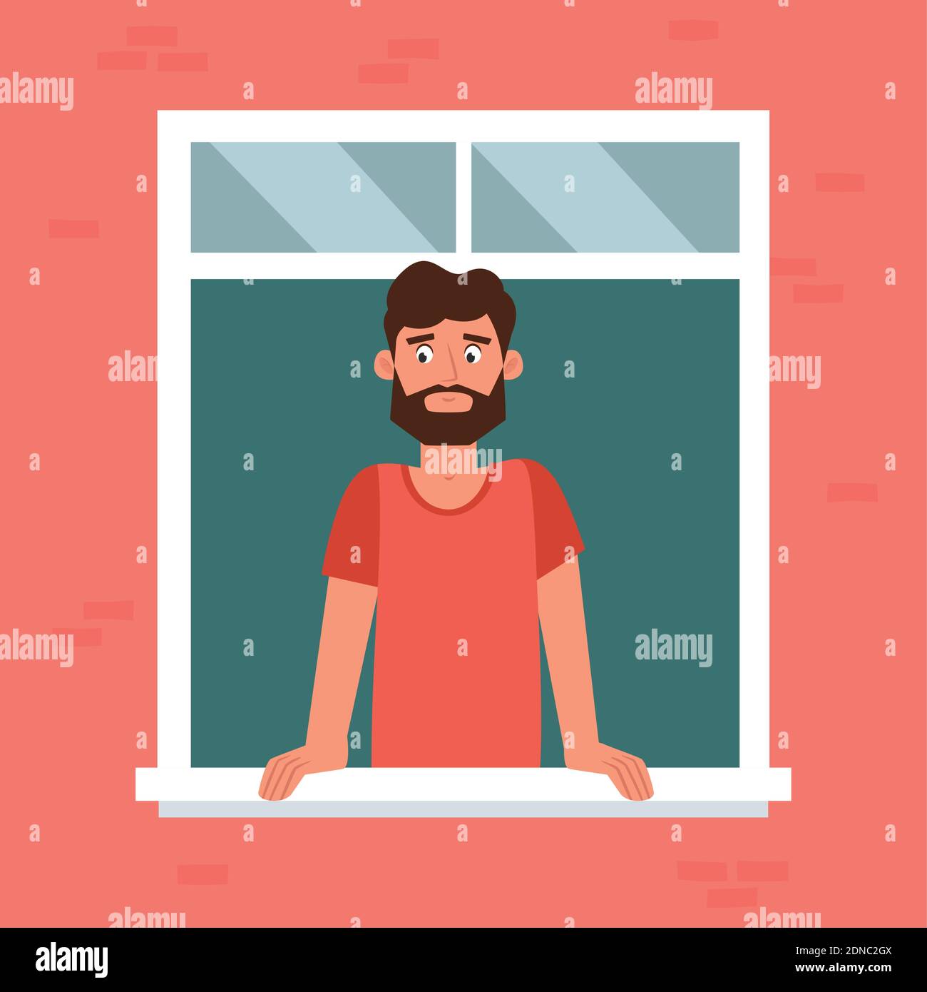 Man in window hygge style design ilustration - Vector Stock Vector ...
