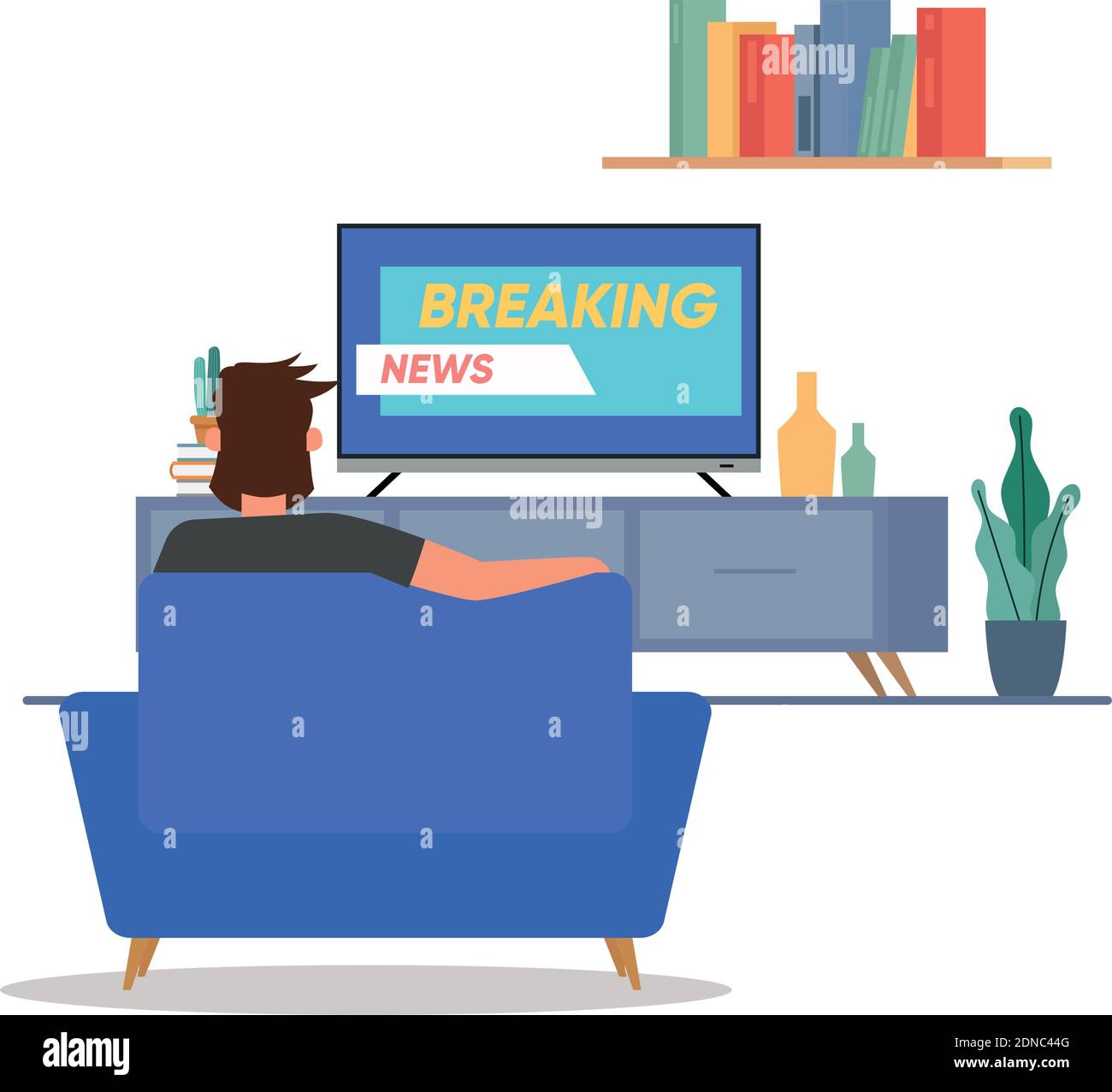 Man watch tv news hygge style design ilustration - Vector Stock Vector ...
