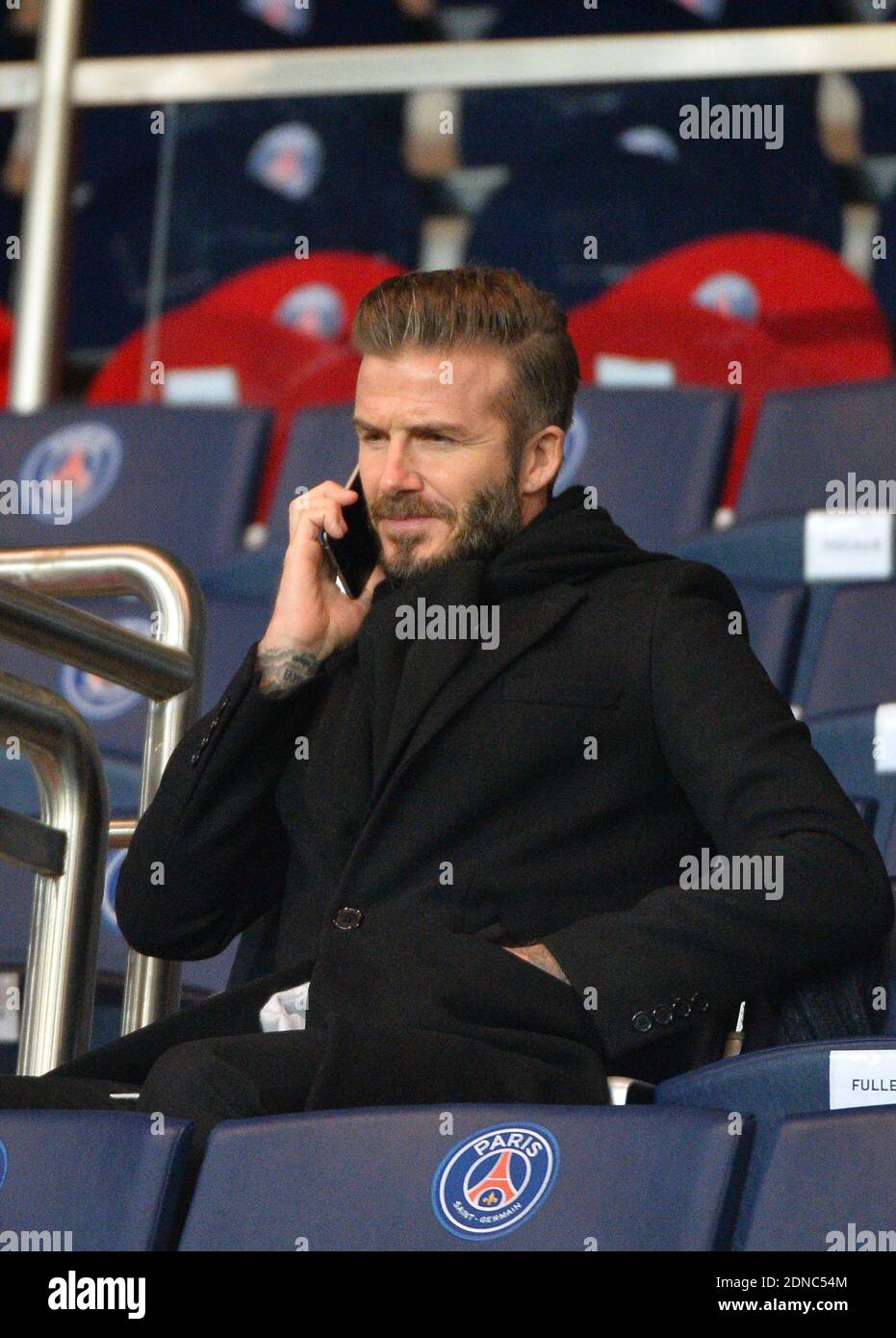 David Beckham attending the UEFA champions League fourth round soccer ...