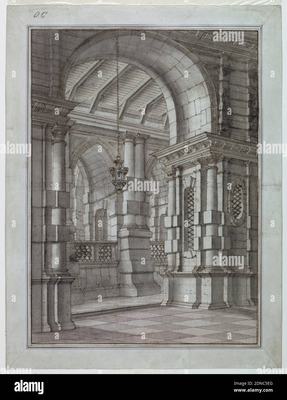 Stage Design, View into Palace, Pen and brown ink, brush and gray and ...