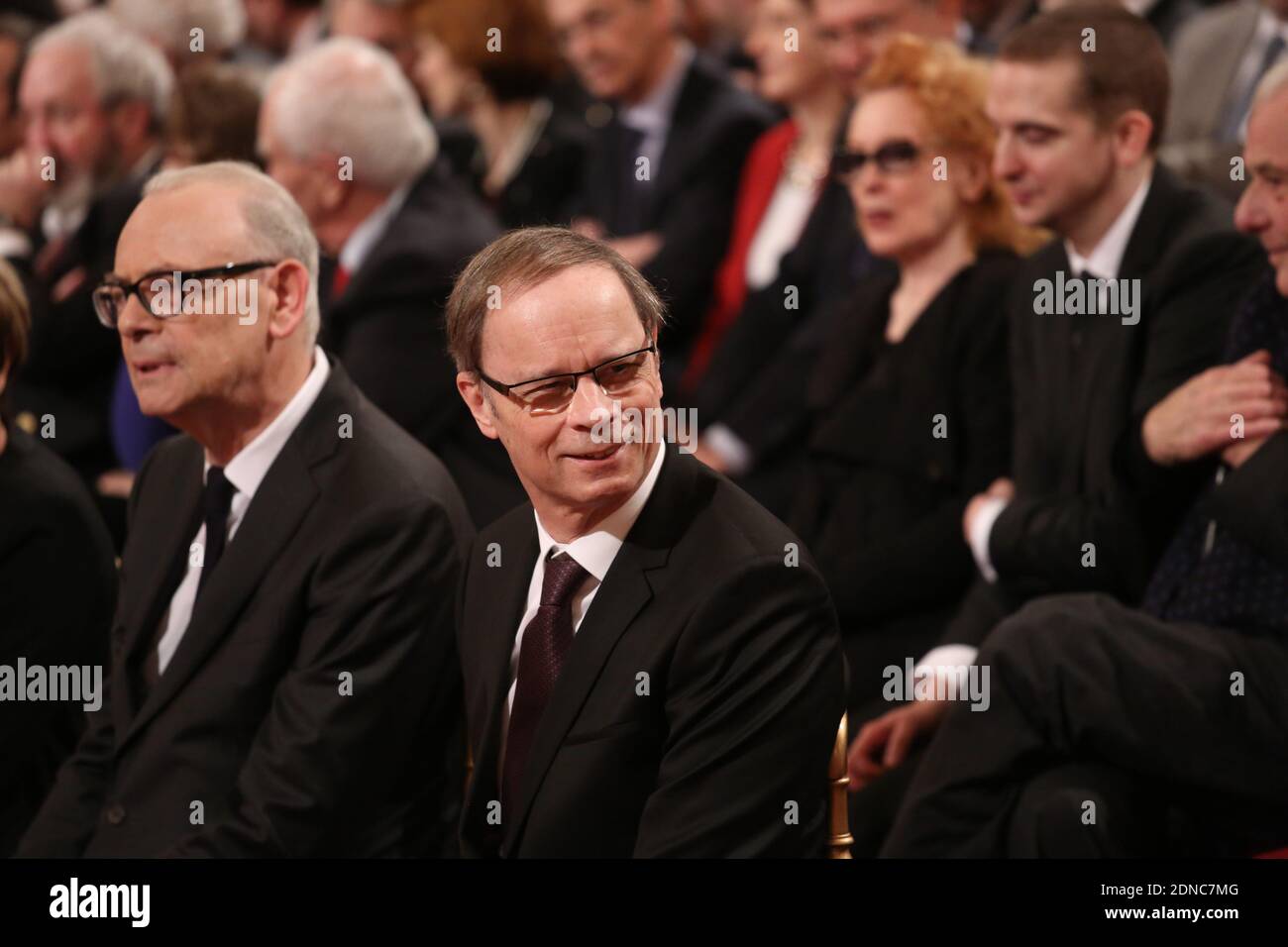 Patrick Modiano and Jean Tirole during an awarding ceremony at the ...