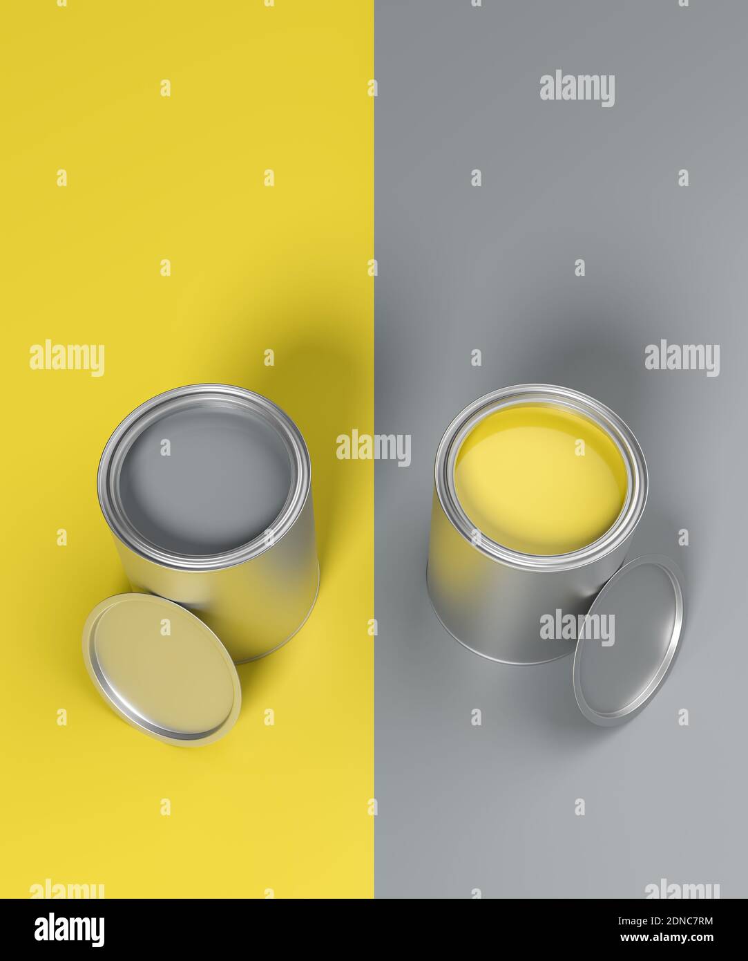 Paint pots in the colors of the year 2021 Illuminated Yellow and ...