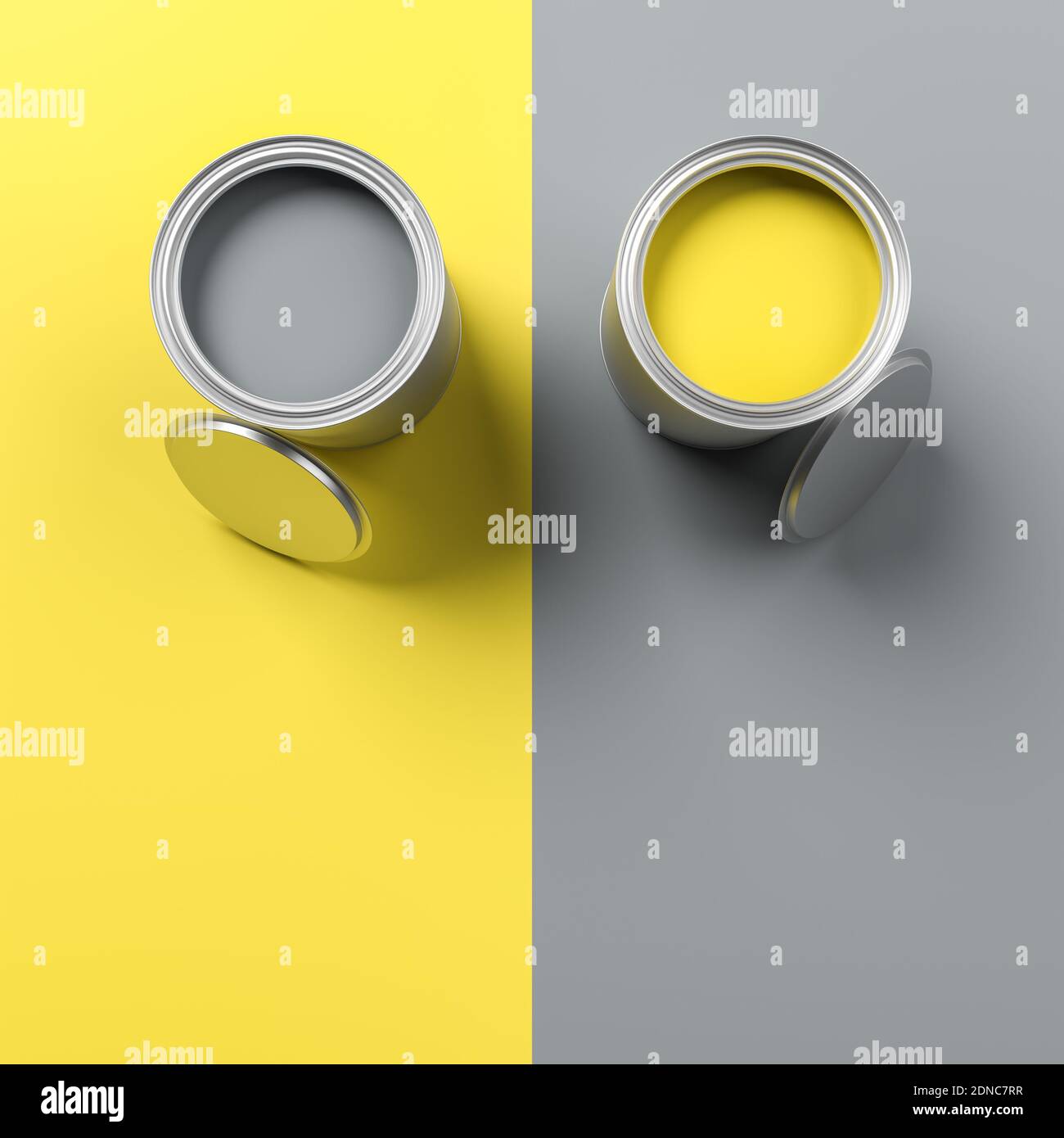 Paint pots in the colors of the year 2021 Illuminated Yellow and ...