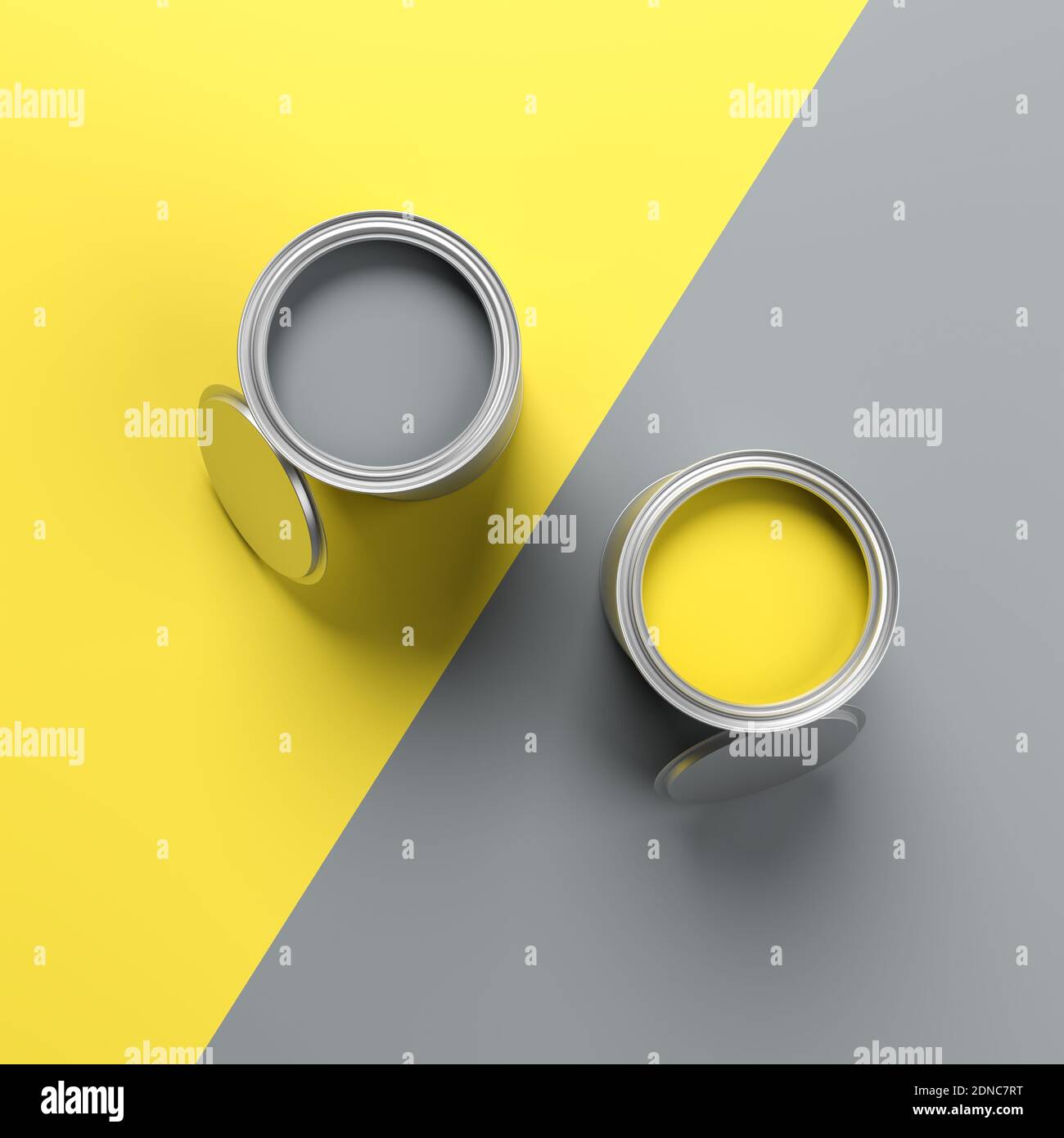 Paint pots in the colors of the year 2021 Illuminated Yellow and ...