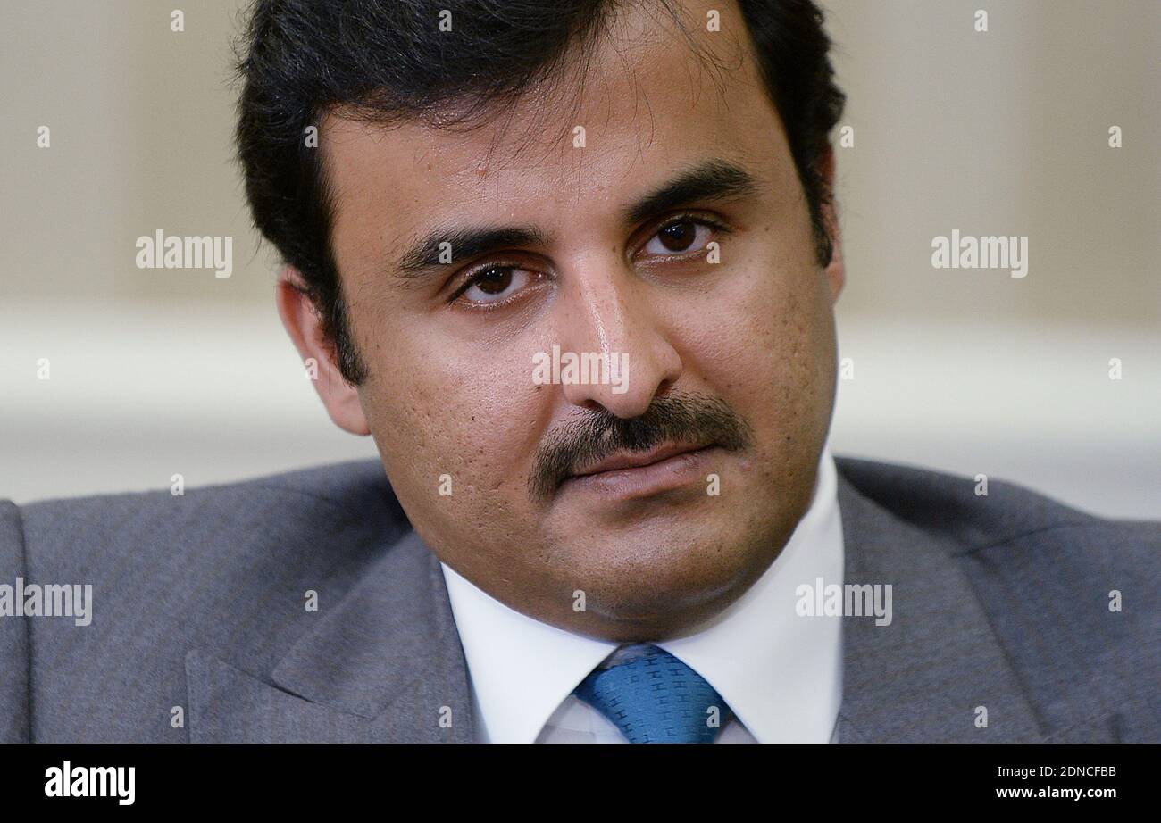 The Emir of Qatar, His Highness Sheikh Tamim bin Hamad al Thani looks ...
