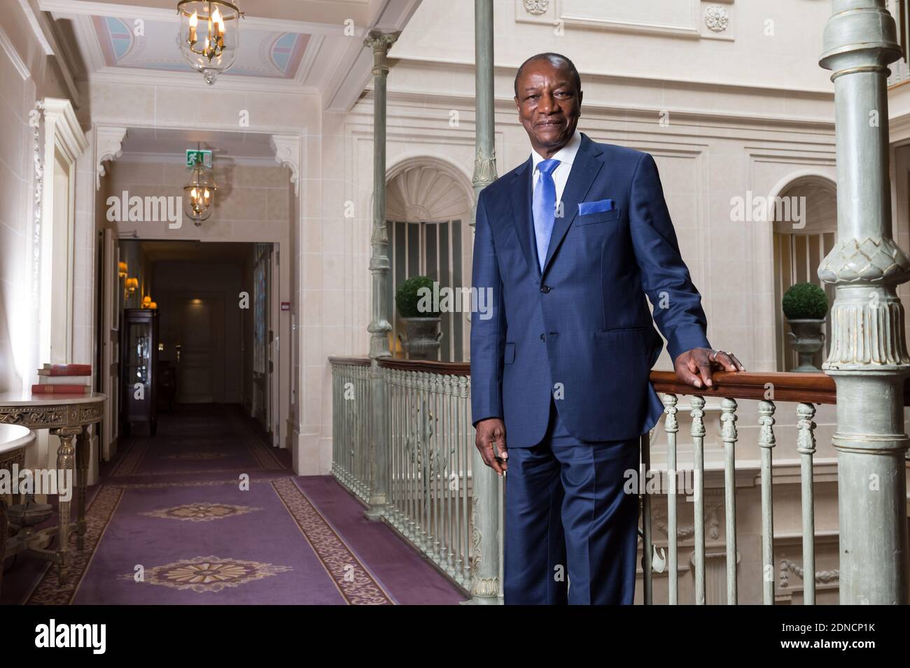 President of the Republic of Guinea, Alpha Conde poses in Geneva ...