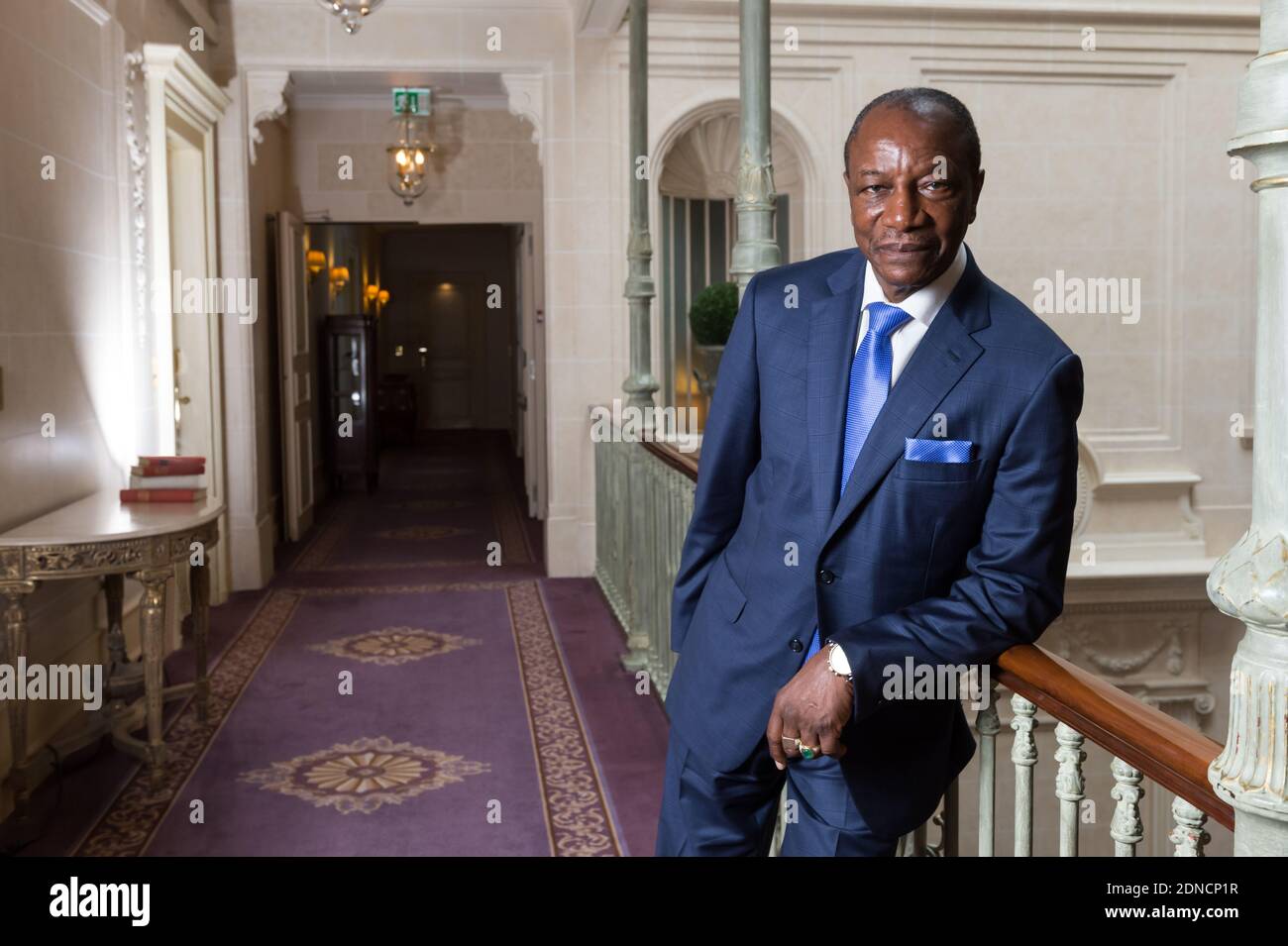 President of the Republic of Guinea, Alpha Conde poses in Geneva ...