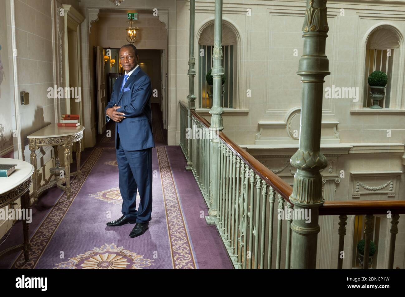 President of the Republic of Guinea, Alpha Conde poses in Geneva ...